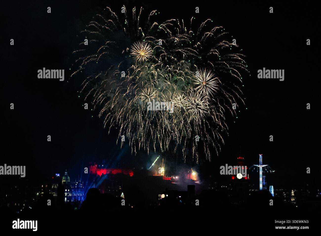 Edinburgh, Scotland, 12.31.2025 Fireworks from Edinburgh castle from ...