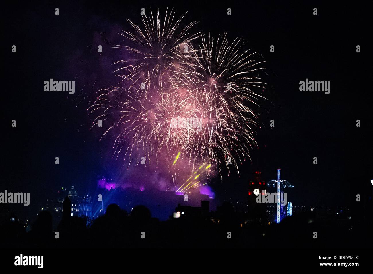 Edinburgh, Scotland, 12.31.2025 Fireworks from Edinburgh castle from ...