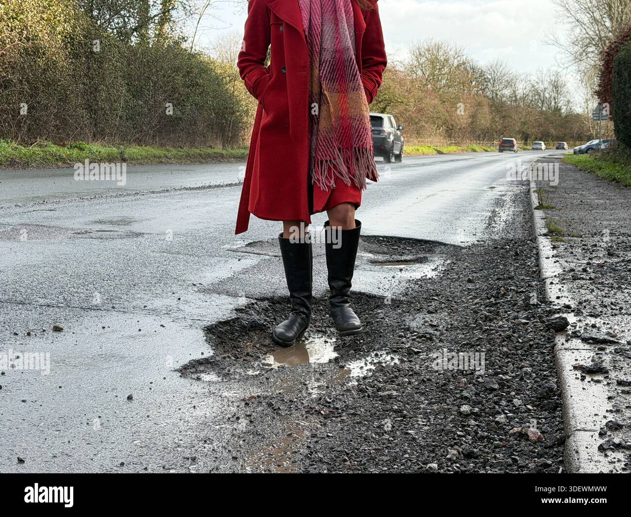 Ide, Devon, UK. 9th January, 2026. Huge potholes that have appeared and ...