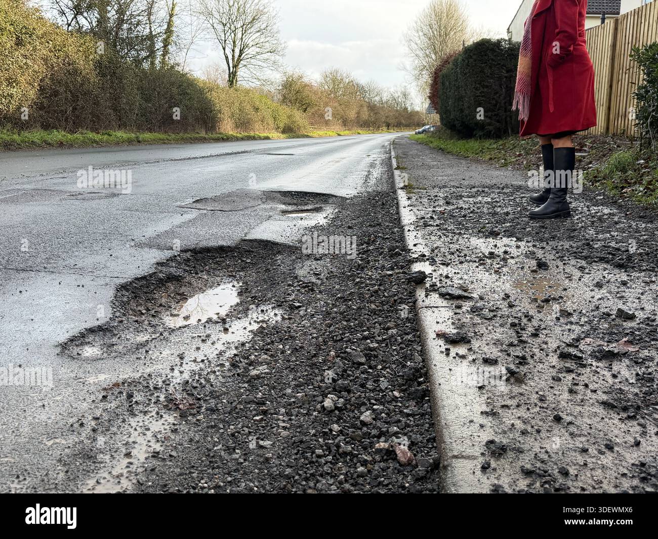 Ide, Devon, UK. 9th January, 2026. Huge potholes that have appeared and ...