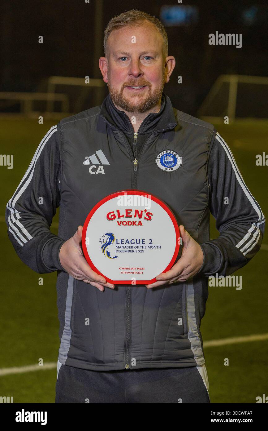 Govan, Scotland. 8 January 2026. Stranraer FC Manager, Chris Aitken ...