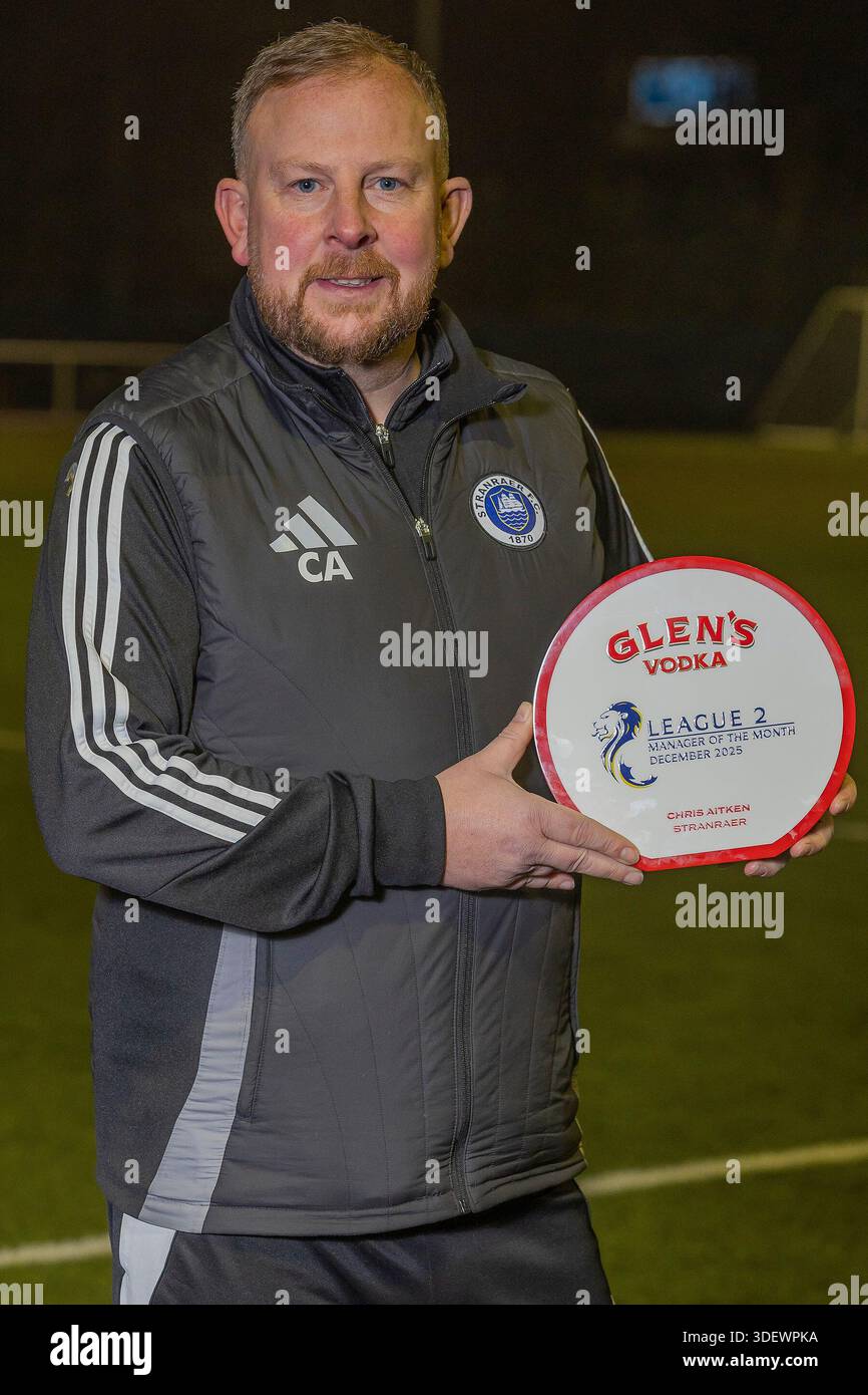 Govan, Scotland. 8 January 2026. Stranraer FC Manager, Chris Aitken ...