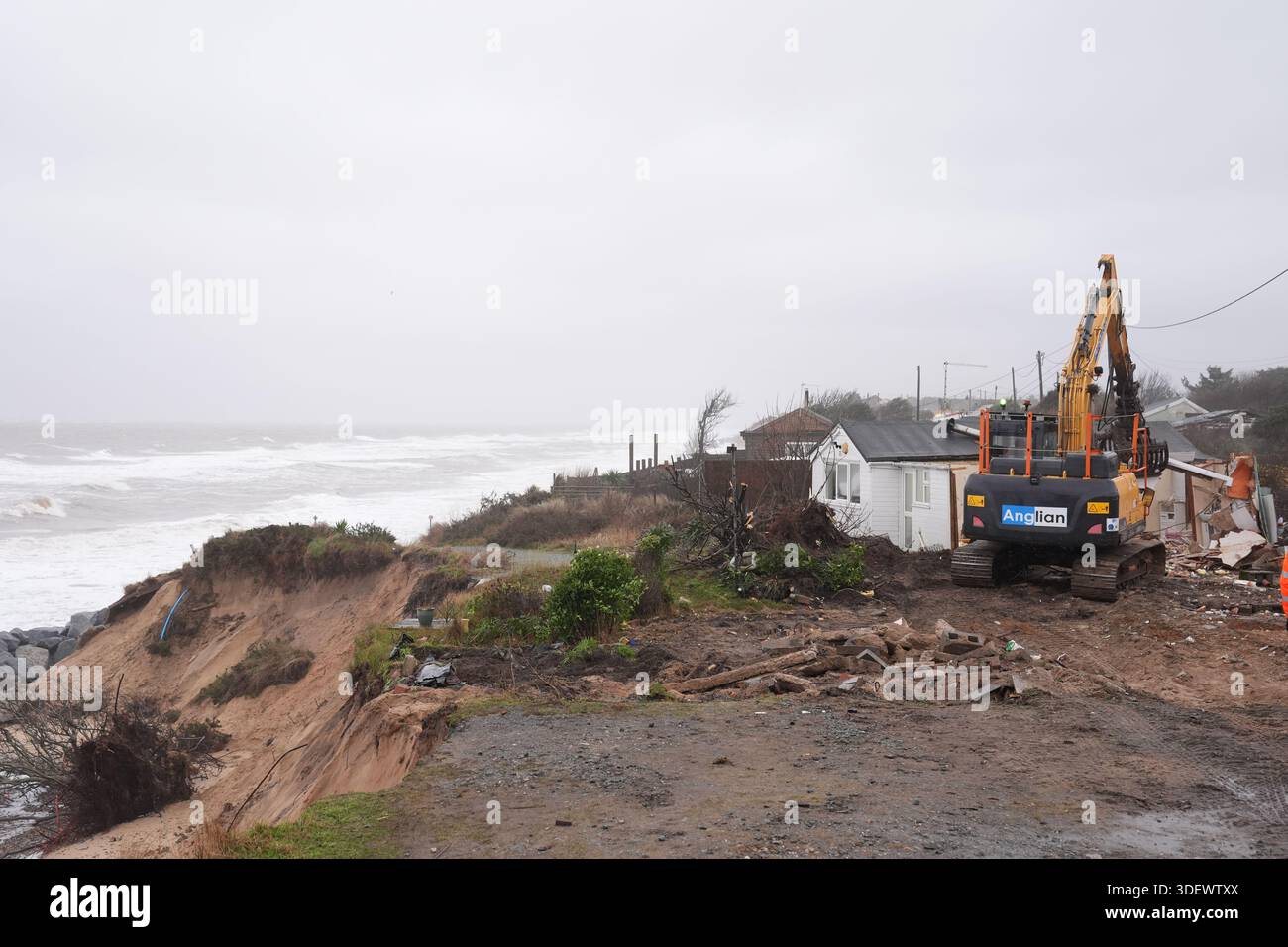 Properties being demolished close to the cliff edge at Hemsby in ...