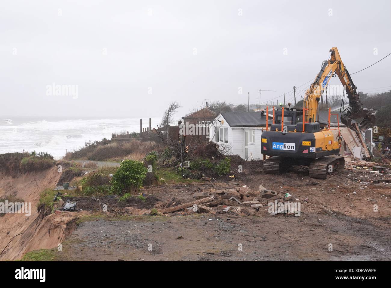 Properties being demolished close to the cliff edge at Hemsby in ...