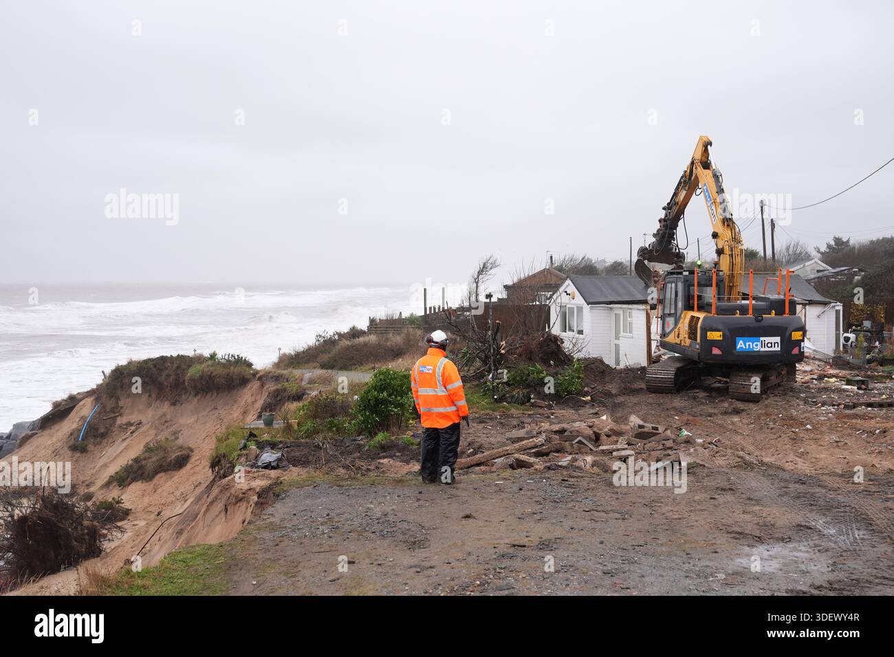 Properties being demolished close to the cliff edge at Hemsby in ...