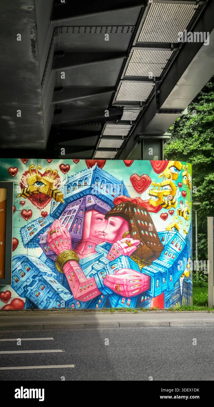 Graffiti under the railroad bridge on Humboldtstraße in Giesing, Munich ...