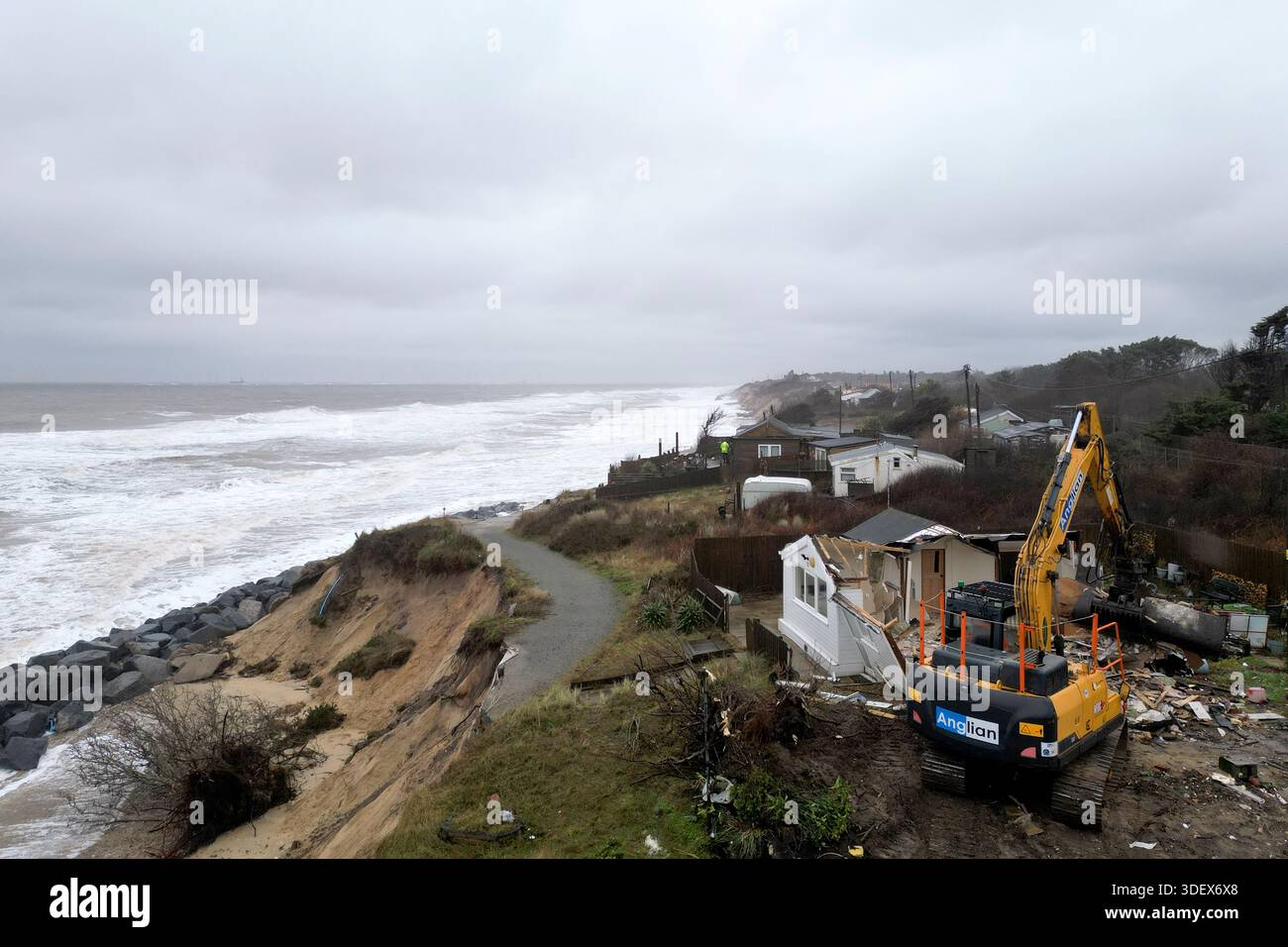 Properties being demolished close to the cliff edge at Hemsby in ...