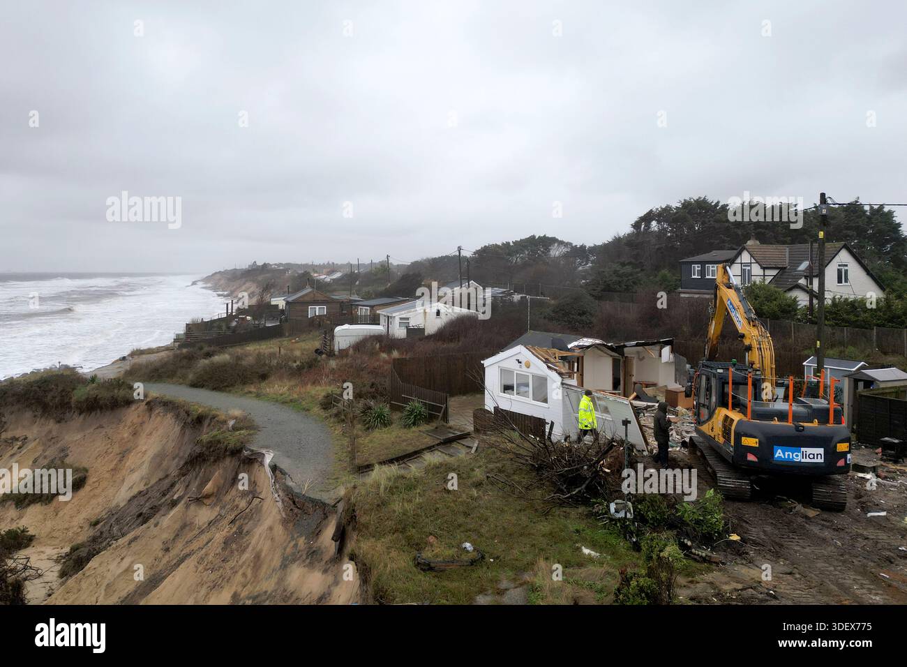 Properties being demolished close to the cliff edge at Hemsby in ...