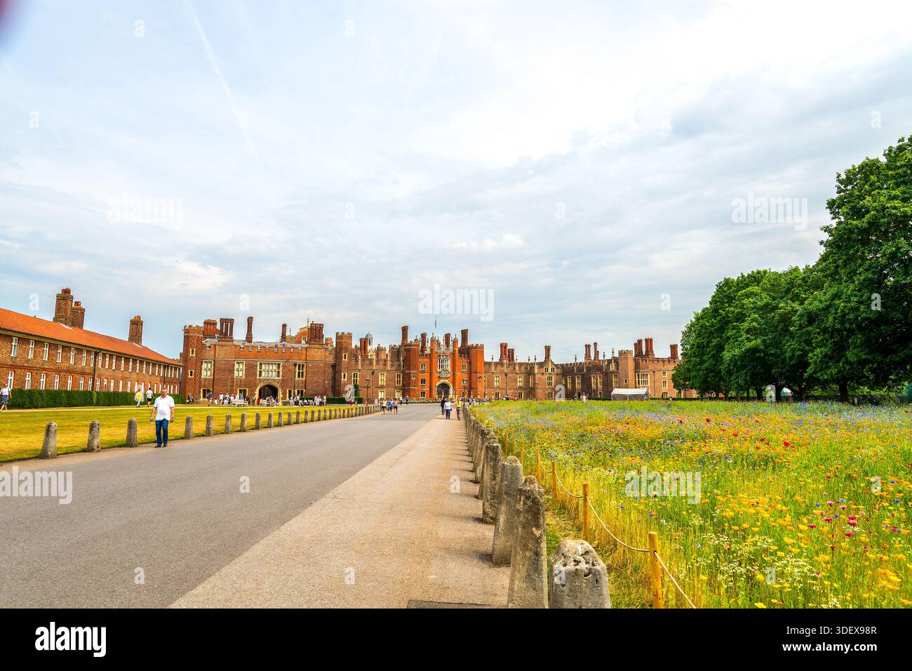 Front view of Hampton Court Palace, a historic royal residence famous ...