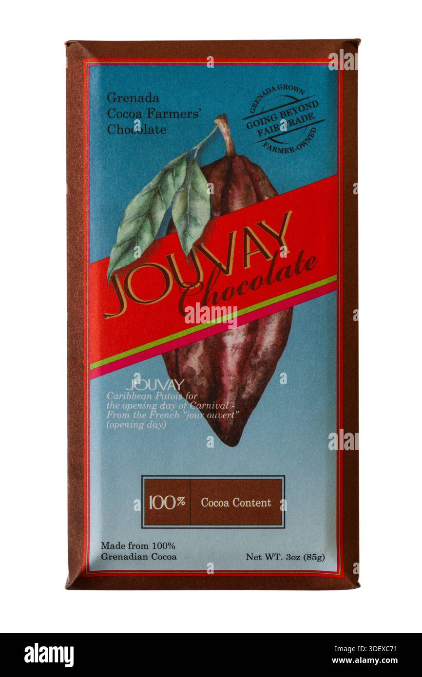 Jouvay chocolate bar made from 100% Grenada chocolate isolated on white ...