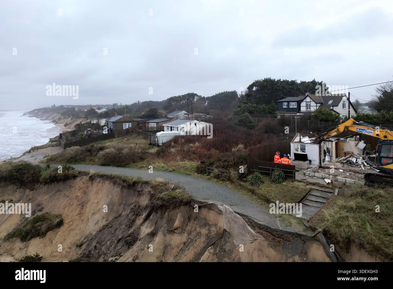 Properties being demolished close to the cliff edge at Hemsby in ...