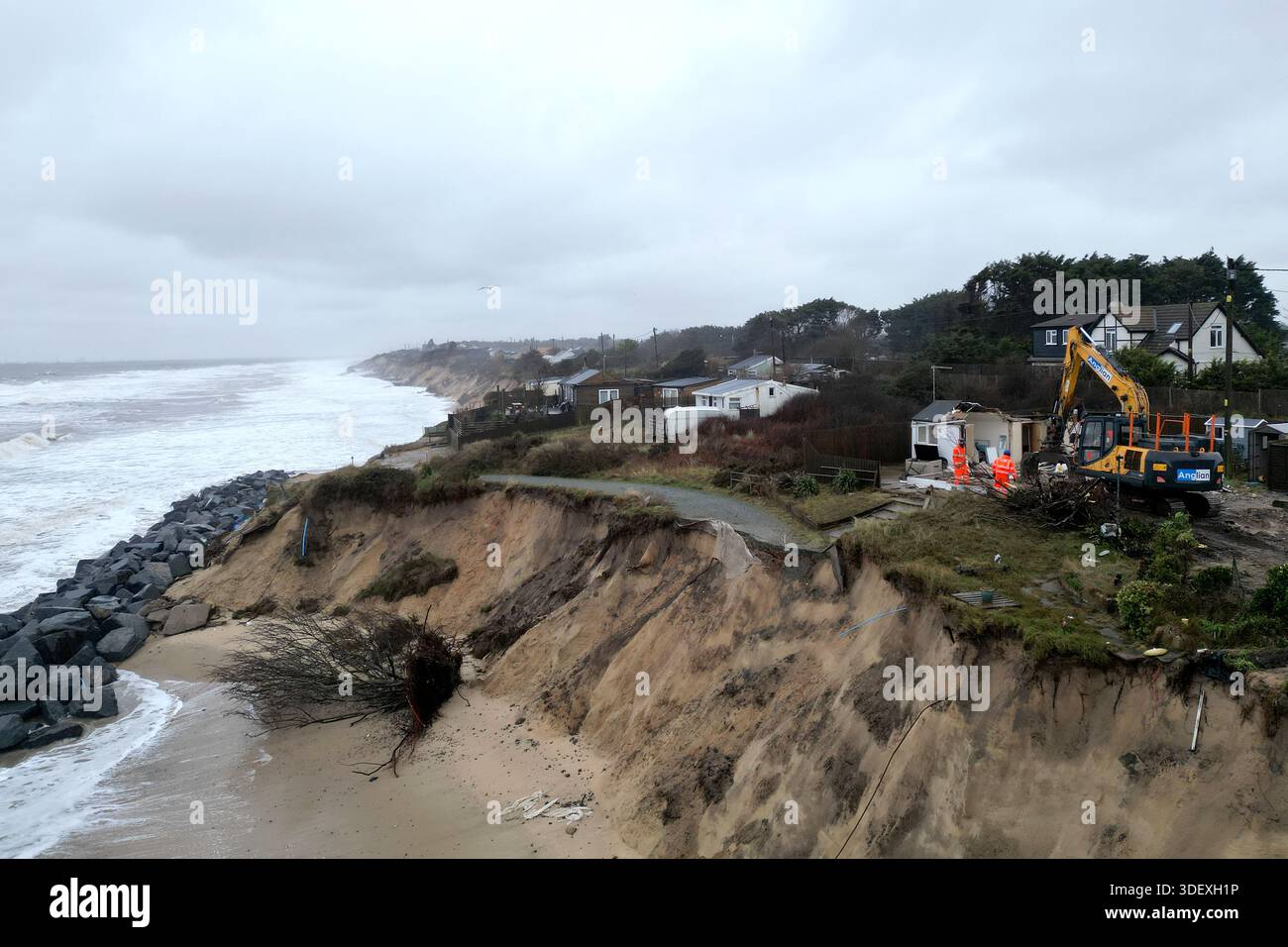 Properties being demolished close to the cliff edge at Hemsby in ...