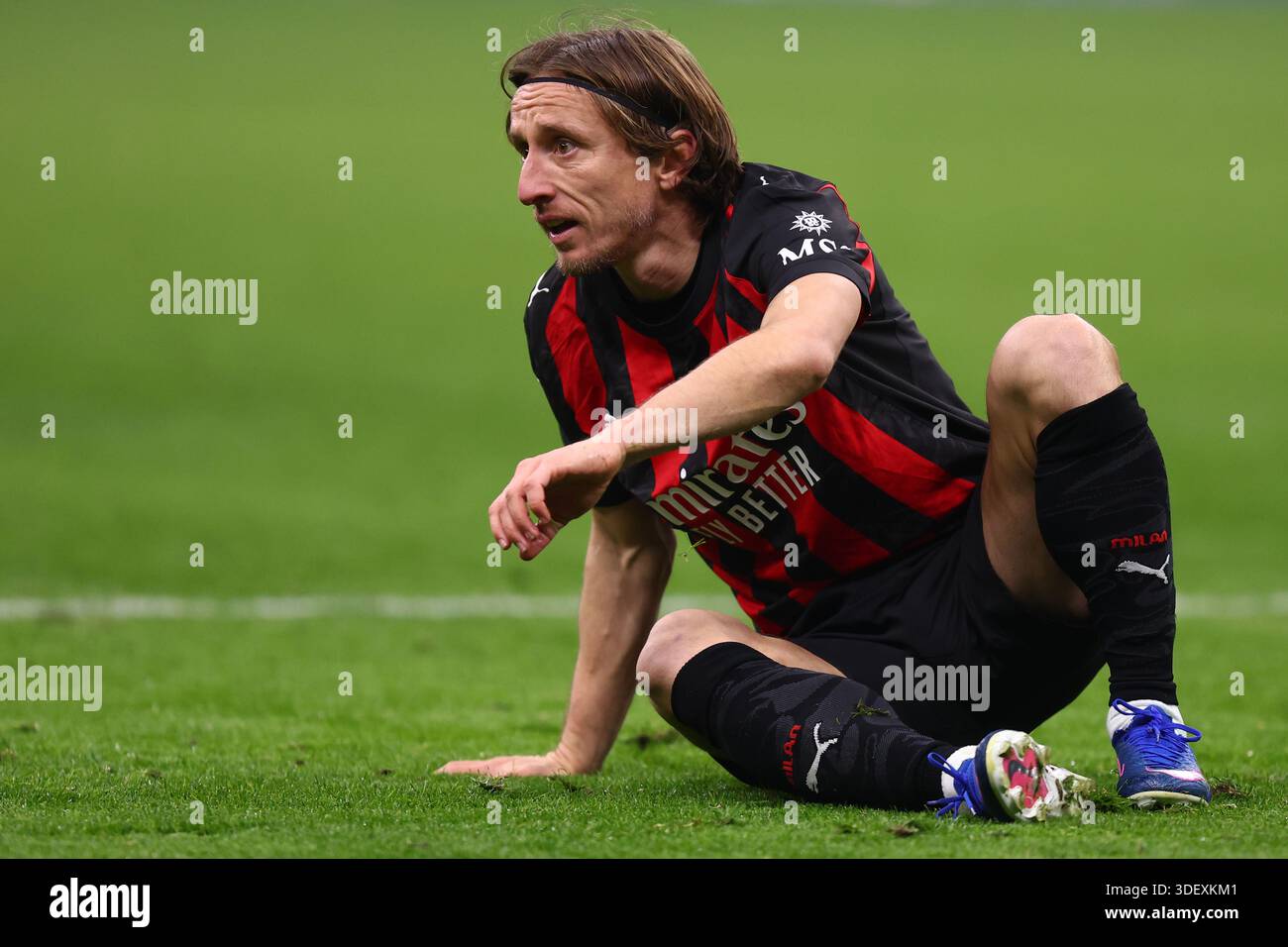 Luka Modric of Ac Milan lies on the ground during the Serie A football ...