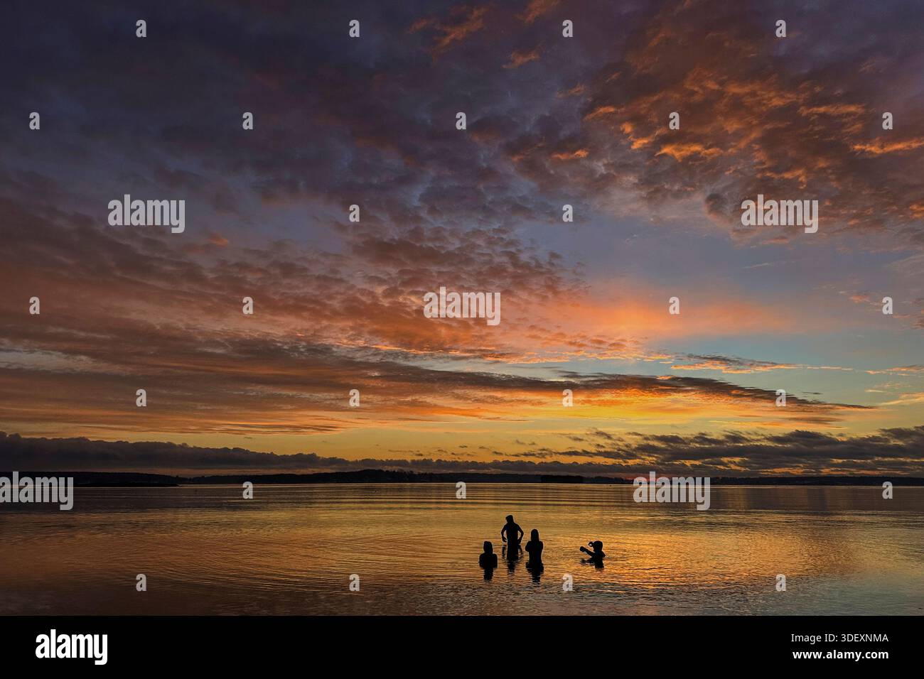A group of swimmers wearing only bathing suits, beanies and booties ...