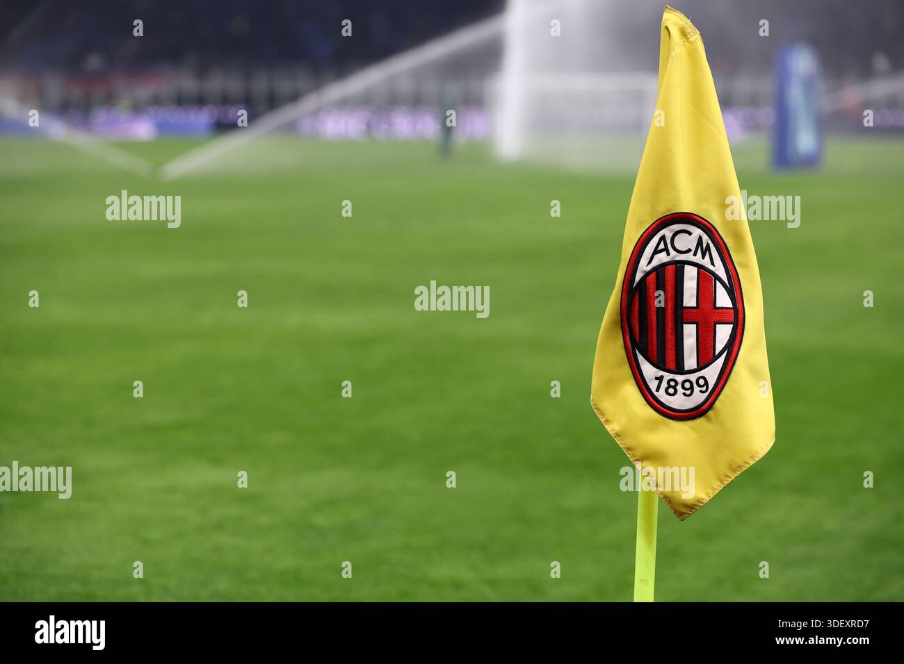 A Ac Milan branded corner flag is seen prior to the Serie A match ...