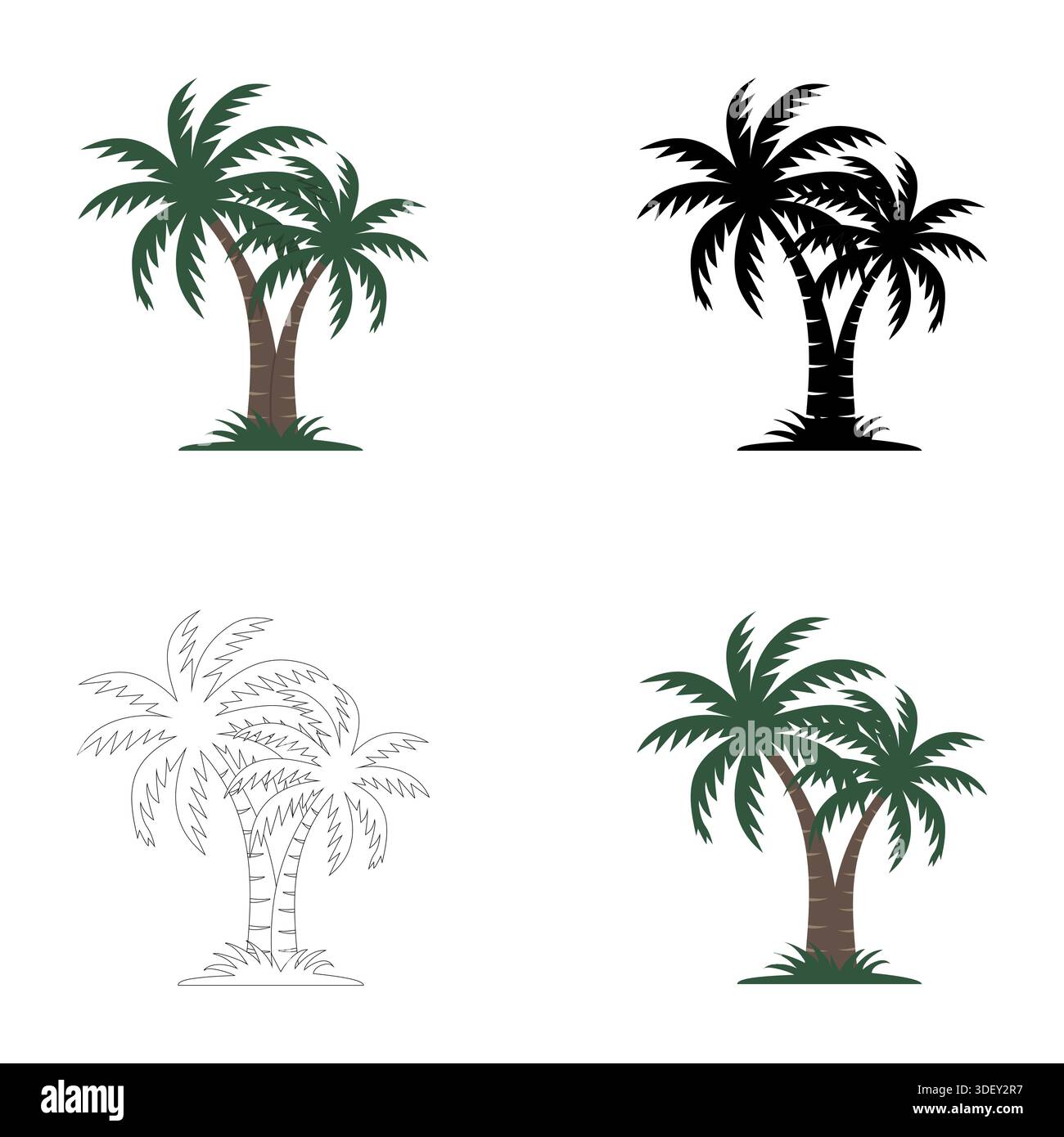 Palm tress drawing clipart set. Coconut and palm trees clip art icon ...