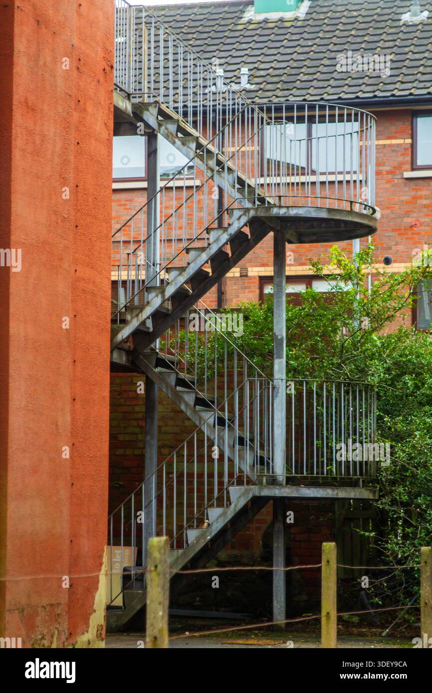 8 January 2026 A galvanised steel, multi storey, emergency fire exit on ...