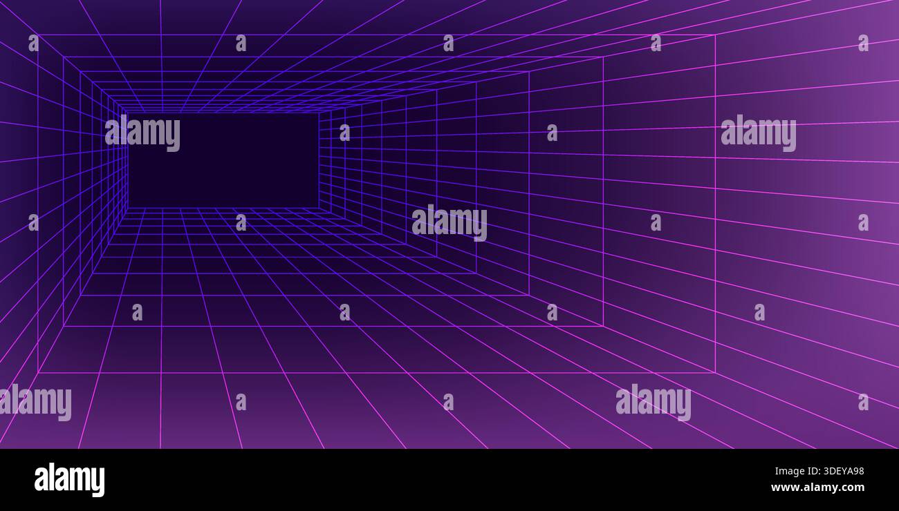 3d violet wireframe grid room. Perspective laser cyberspace Stock ...