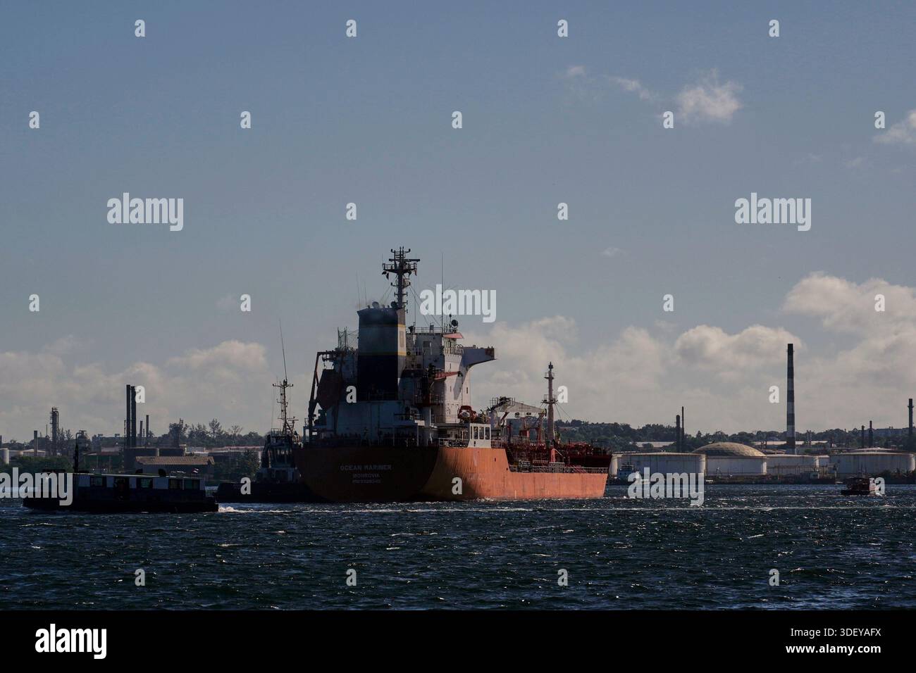 The oil tanker named Ocean Mariner, Monrovia, arrives to the bay in ...