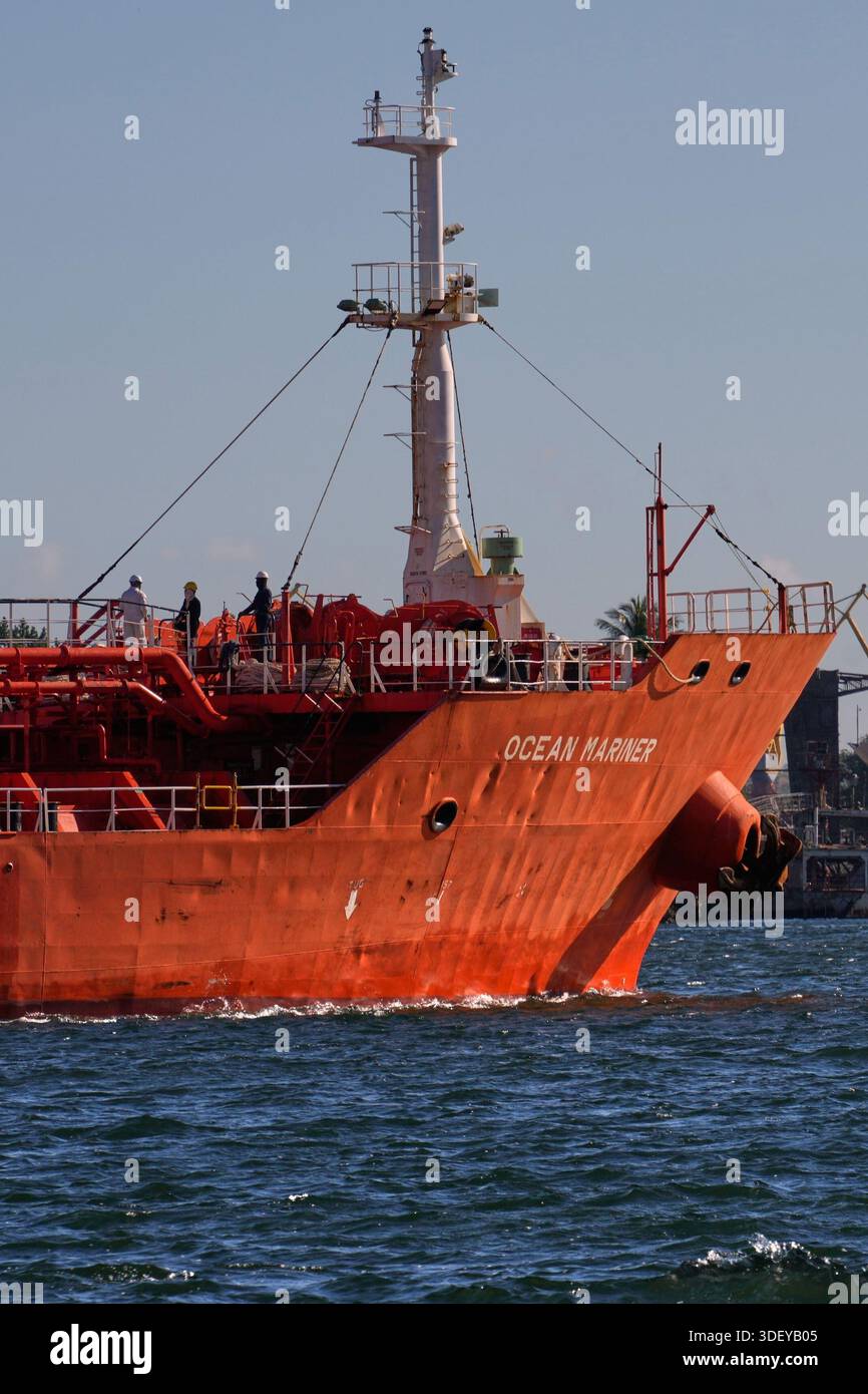 The oil tanker Ocean Mariner, Monrovia, arrives to the bay in Havana ...