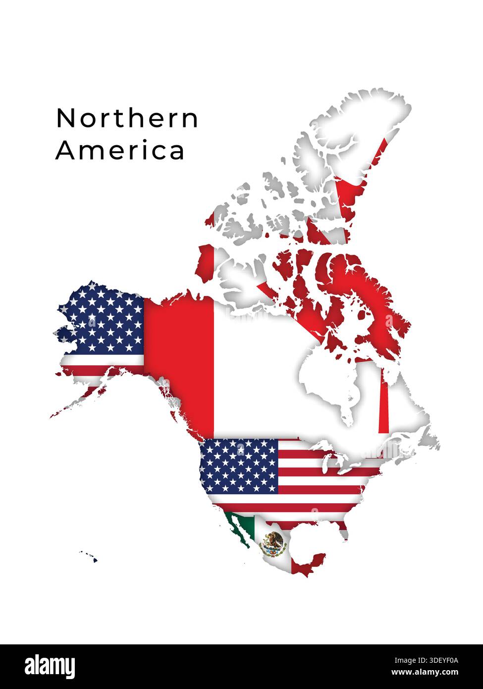 Northern America Map Highlighting Flags of Each Country Stock Vector ...