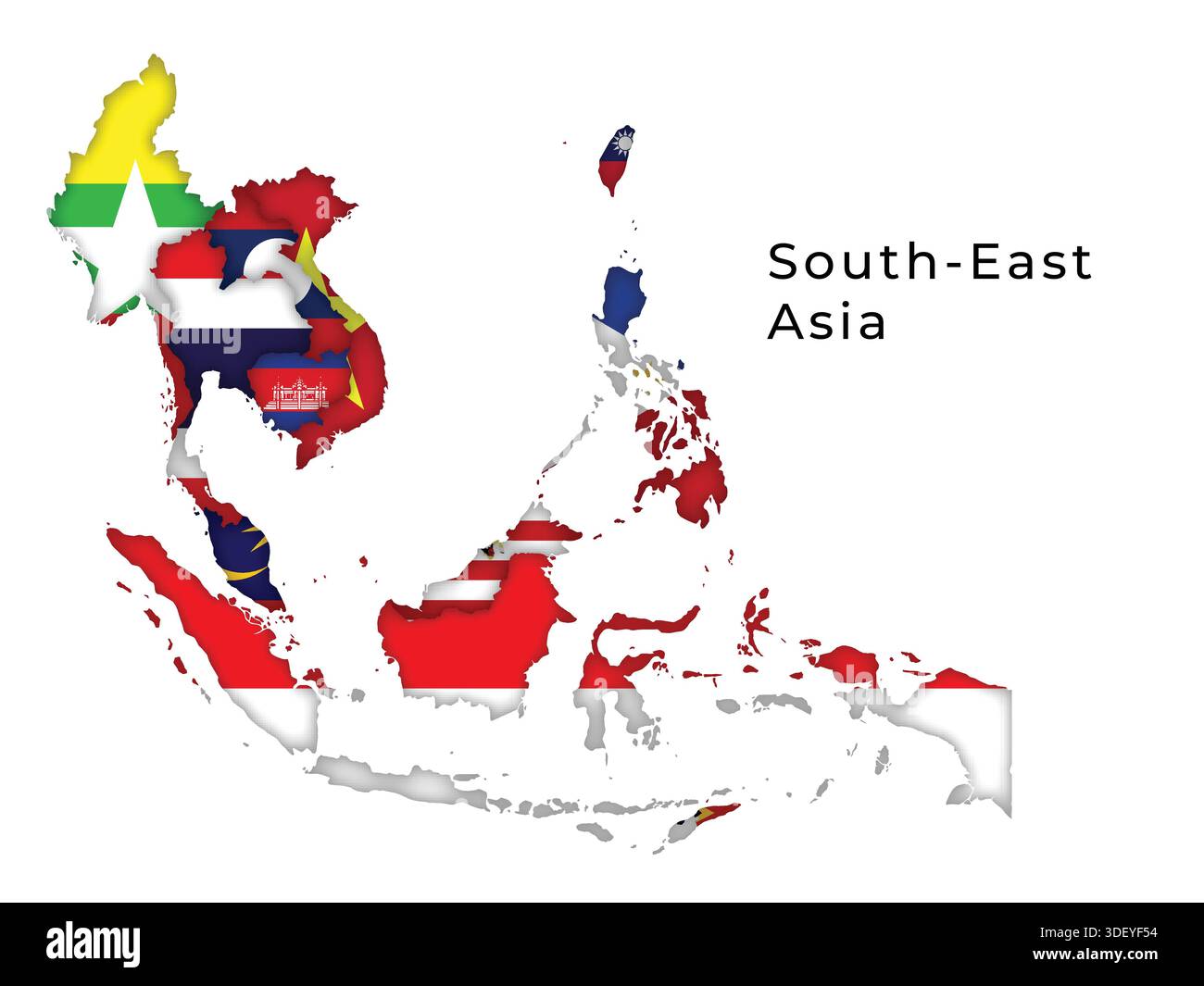Southeast Asia Map Highlighting Flags of Each Country Stock Vector ...