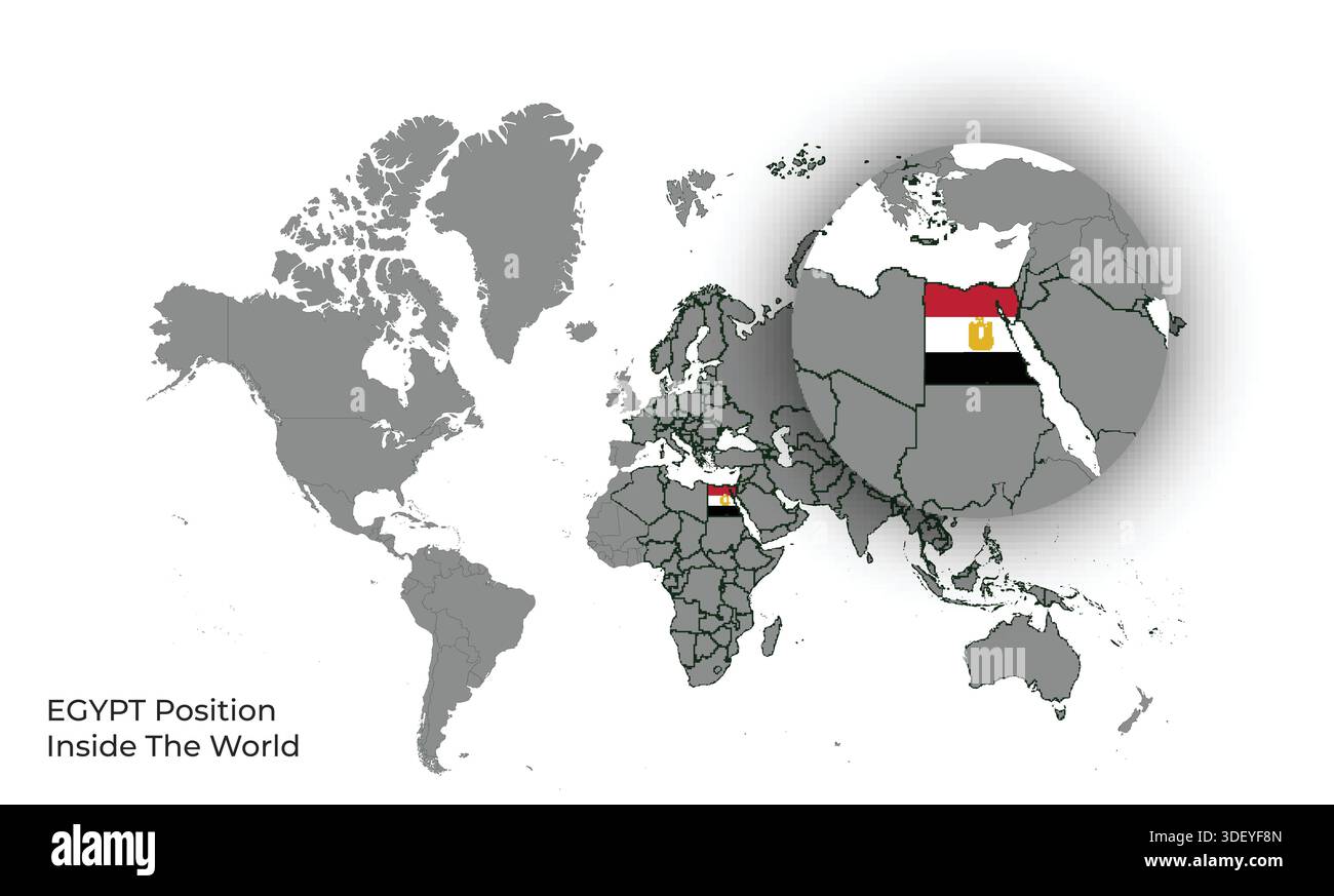 EGYPT Position Inside the World with Flag in Map Stock Vector Image ...