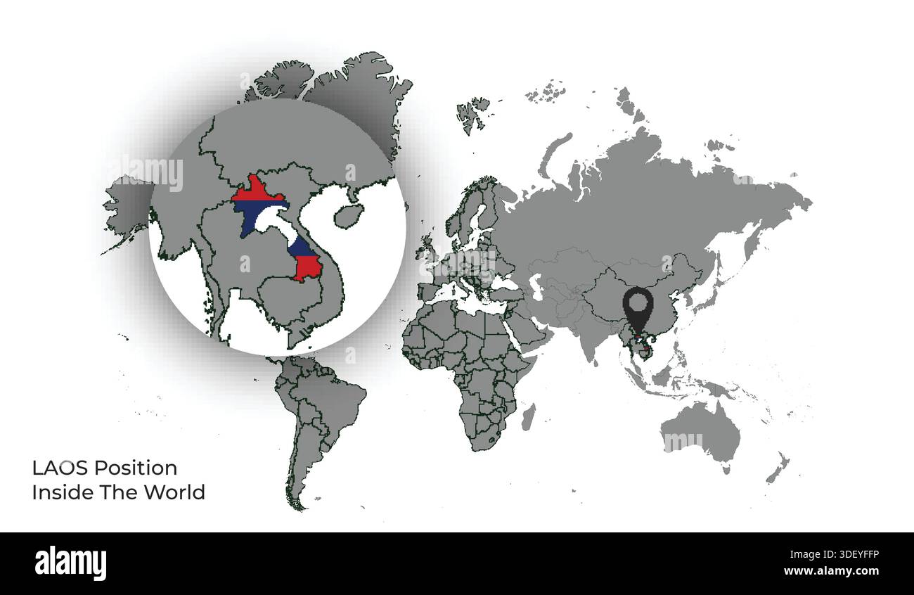 LAOS Position Inside the World with Flag in Map Stock Vector Image ...