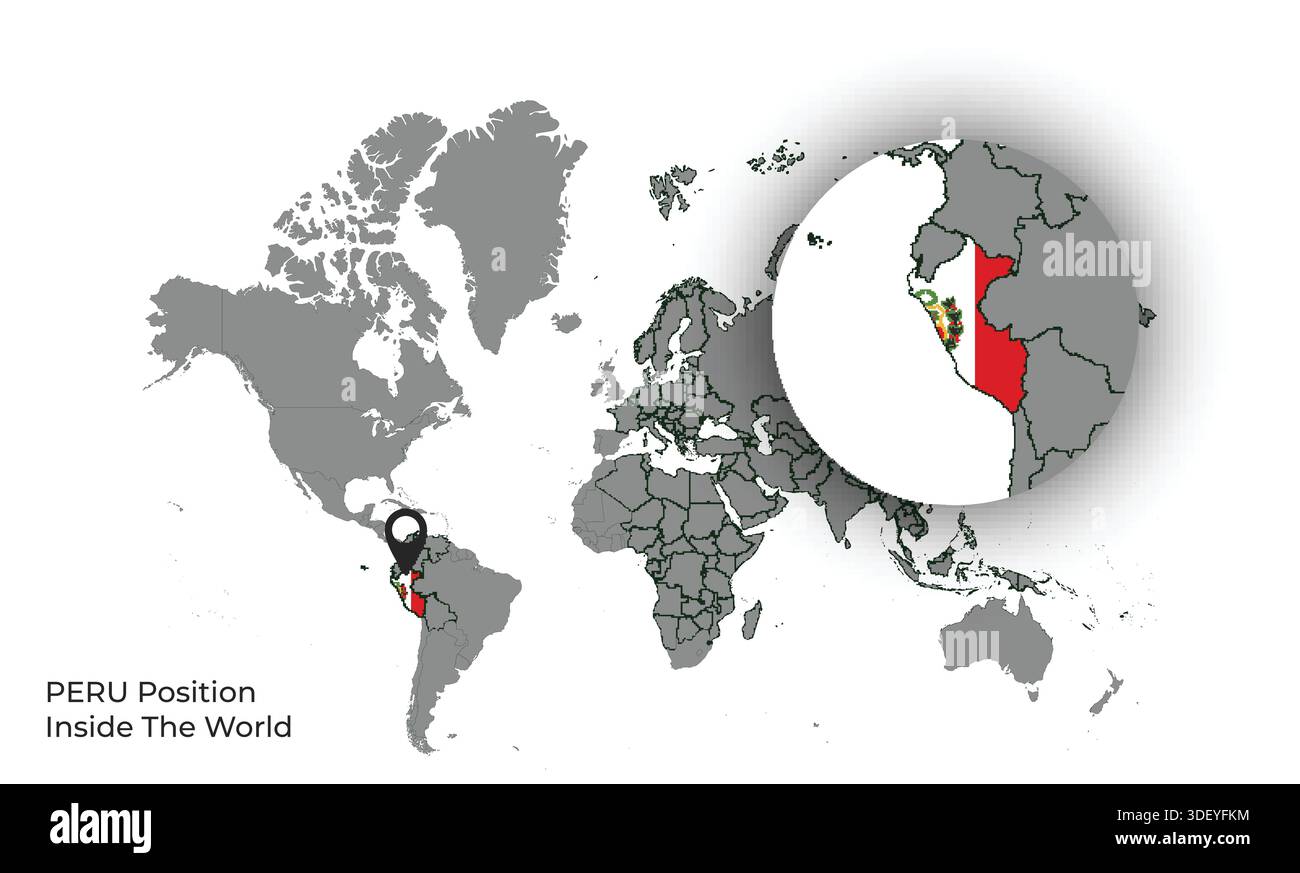 Peru Position Inside the World with Flag in Map Stock Vector Image ...