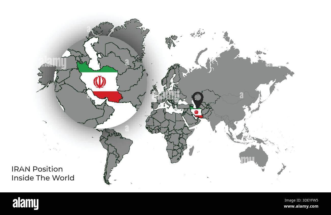 IRAN Position Inside the World with Flag in Map Stock Vector Image ...