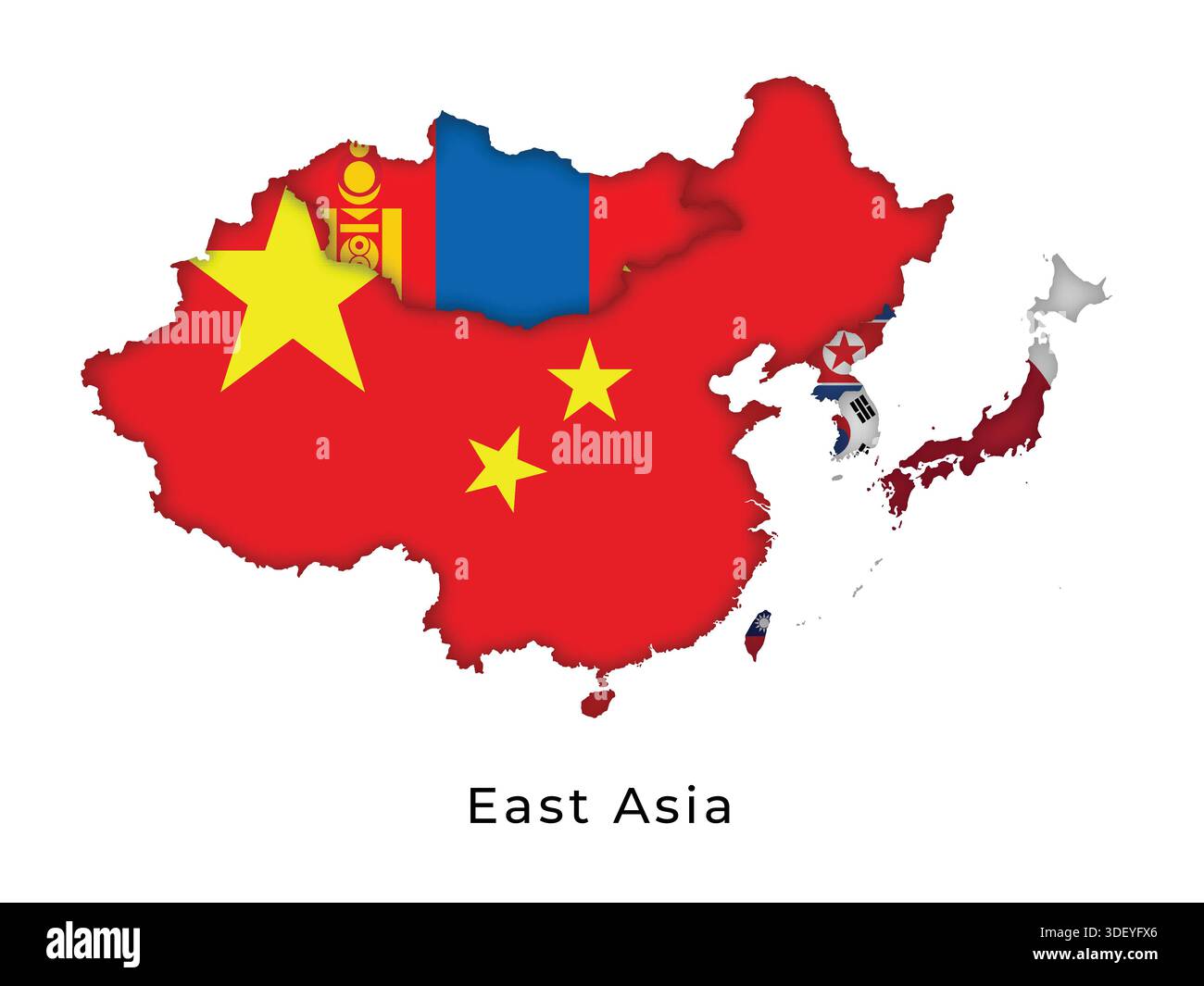 East Asia Map Highlighting Flags of Each Country Stock Vector Image ...