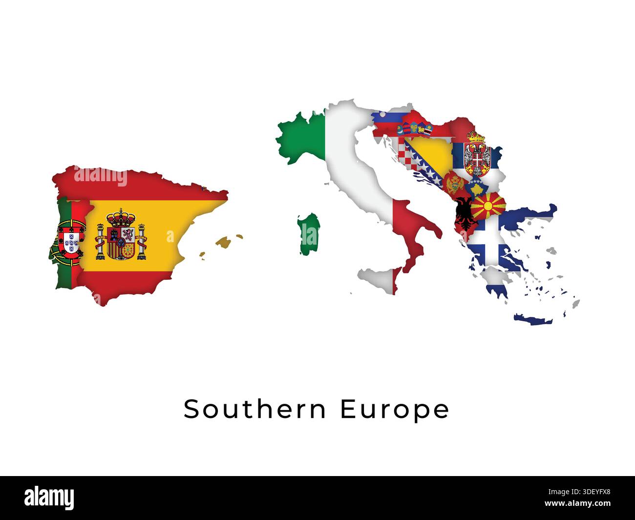 Southern Europe Map Highlighting Flags of Each Country Stock Vector ...