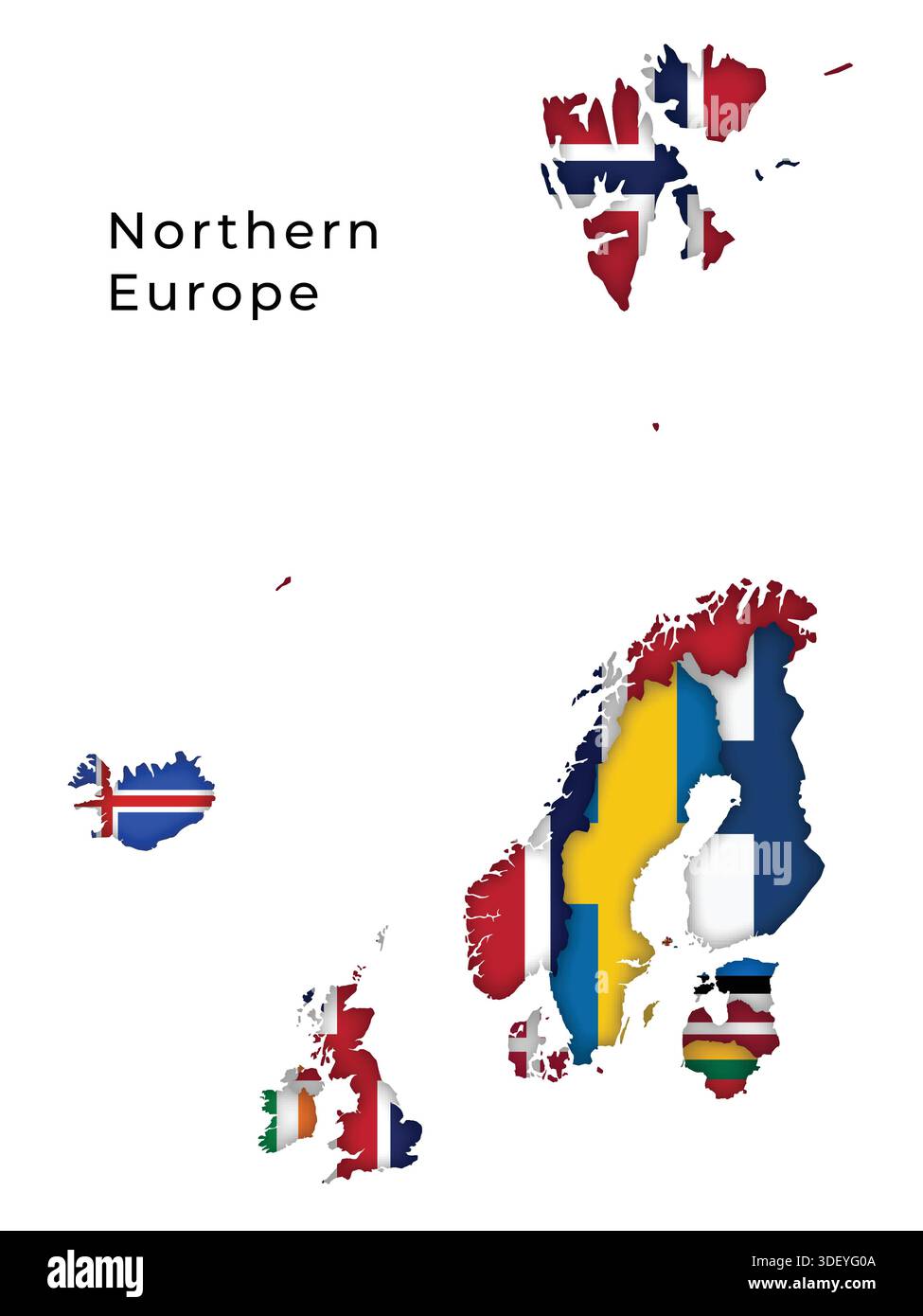 Northern Europe Map Highlighting Flags of Each Country Stock Vector ...