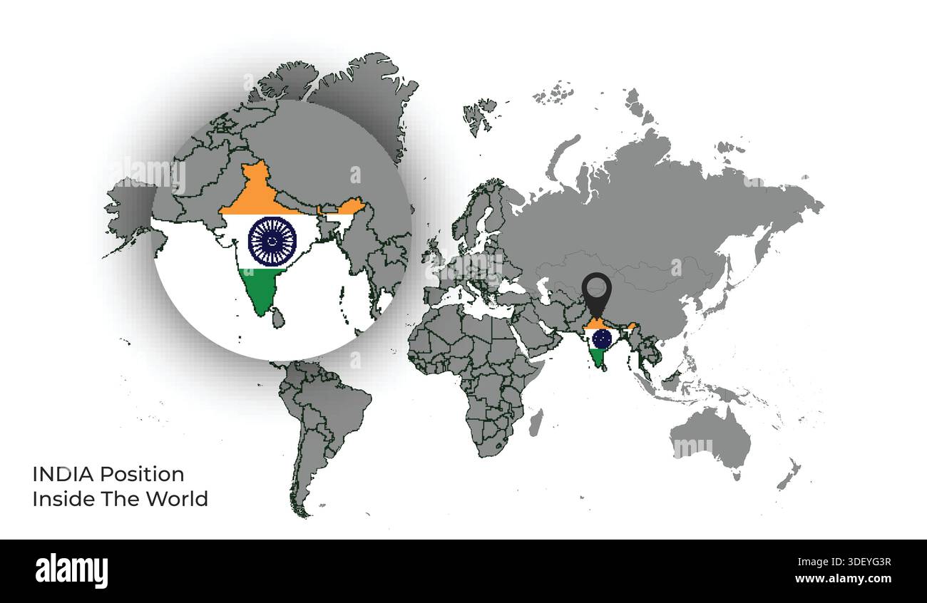 INDIA Position Inside the World with Flag in Map Stock Vector Image ...