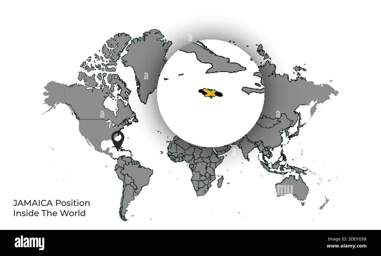 JAMAICA Position Inside the World with Flag in Map Stock Vector Image ...