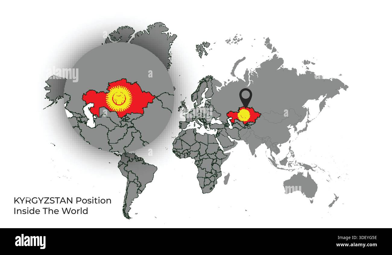 KYRGYZSTAN Position Inside the World with Flag in Map Stock Vector ...