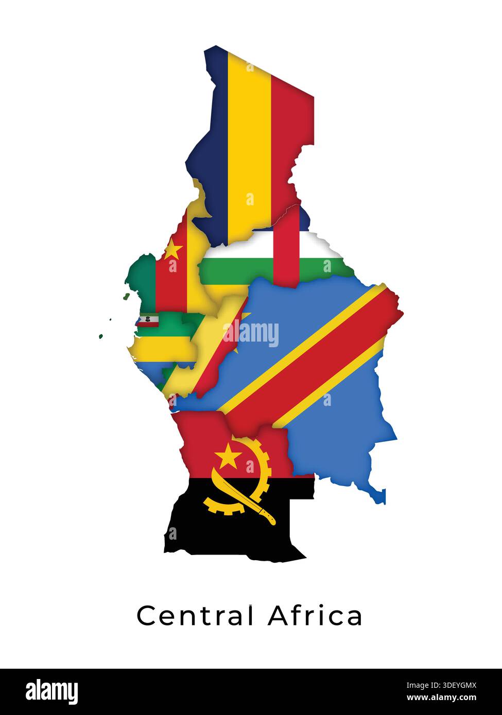 Central African Map Highlighting Flags of Each Country Stock Vector ...