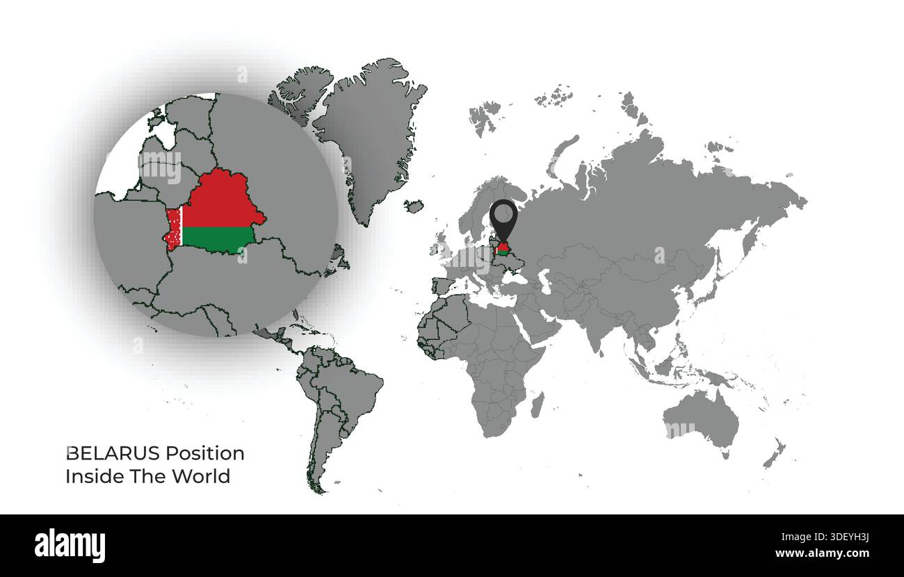 BELARUS Position Inside the World with Flag in Map Stock Vector Image ...