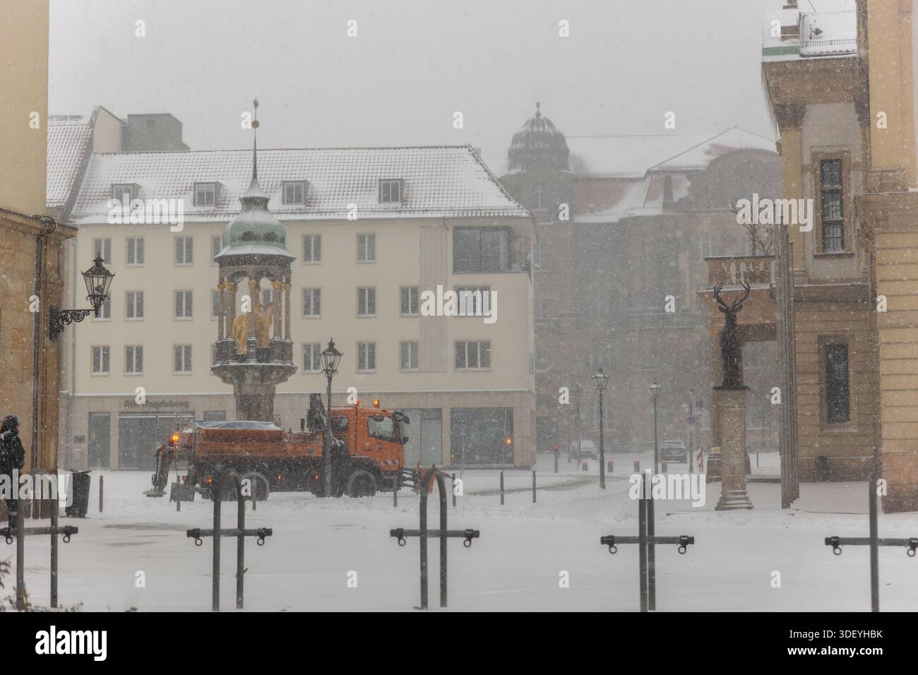 Magdeburg, Germany. 9th Jan 2026. Snow covered historic city center in ...
