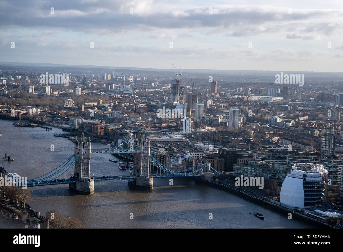 A general view of the river thames and Tower Bridge on January 7, 2026 ...