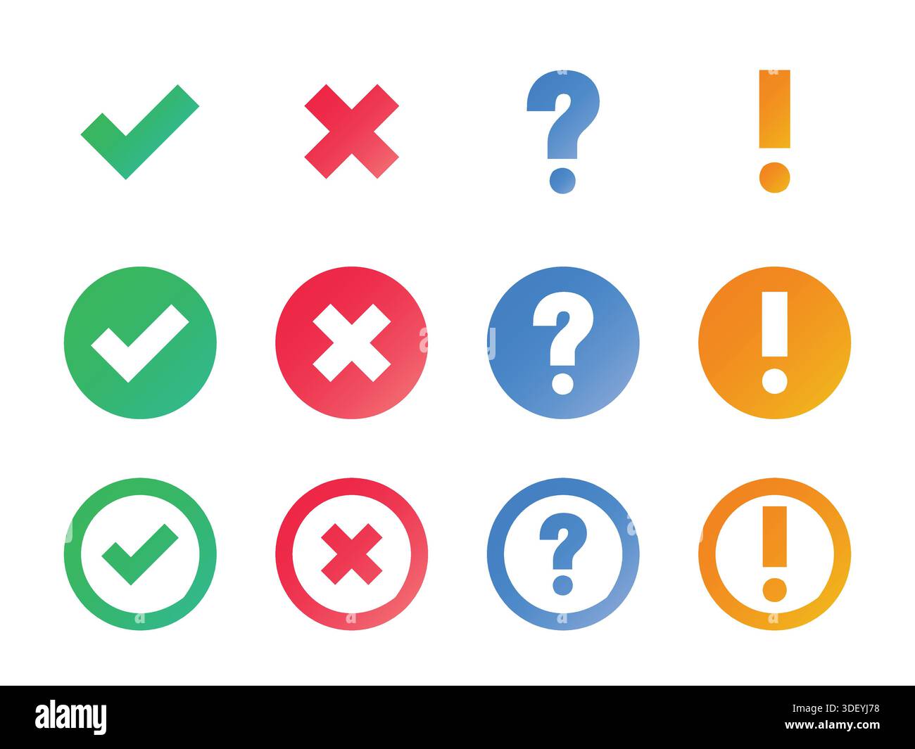 Set of Check Mark, Cross Shape, Question Mark and Exclamation Point ...