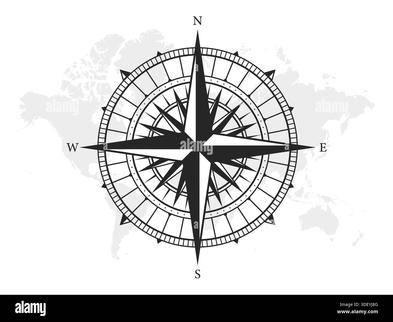 Monochrome Navigational Compass with Cardinal Directions of North, East ...