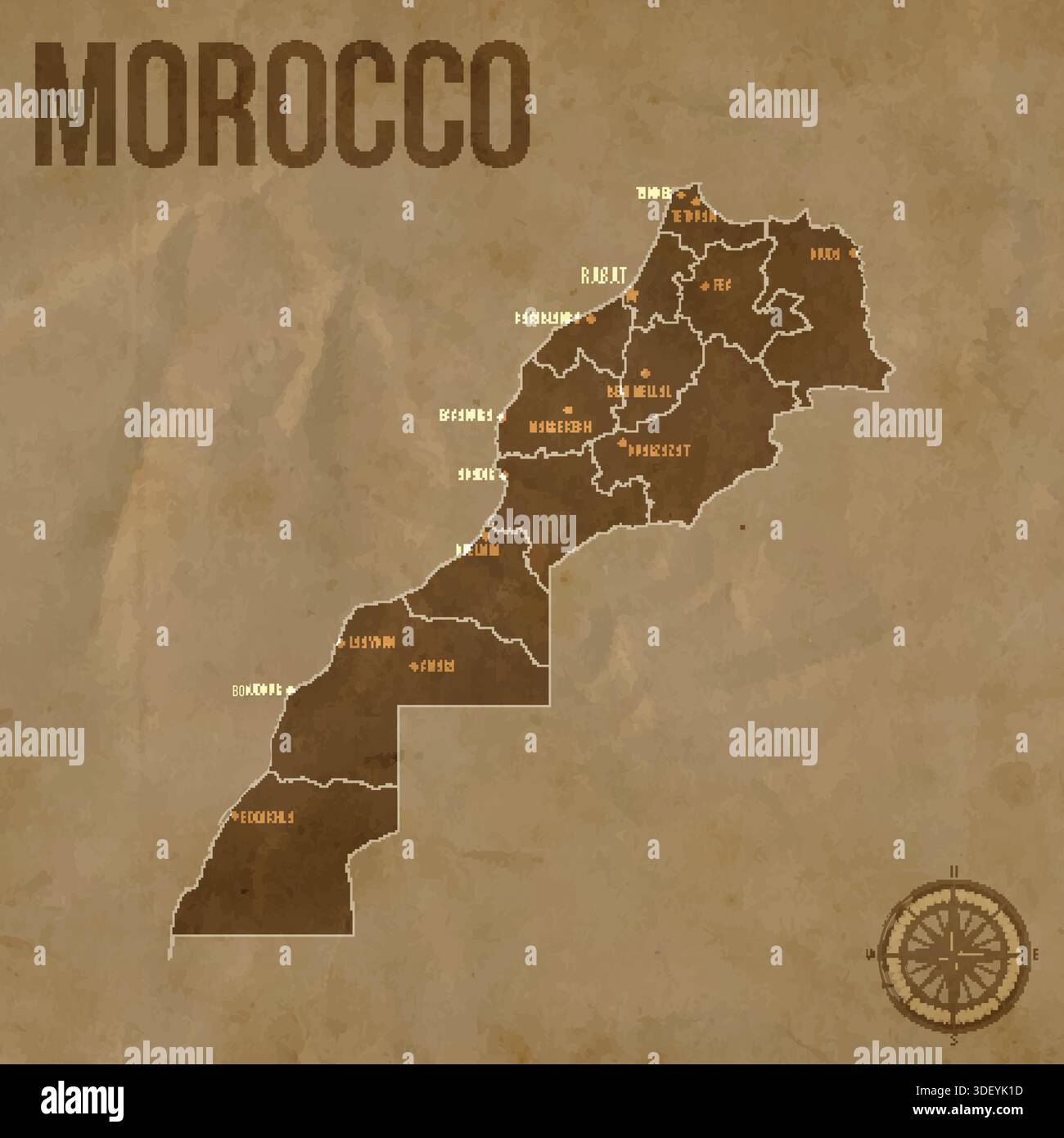 Vintage Morocco Map with Regions Borders and Major Cities Positions ...