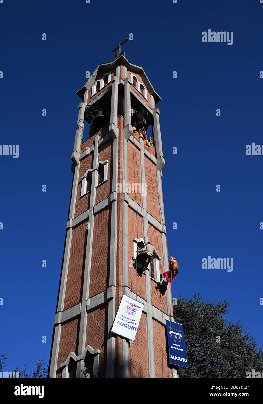 Castellanza, Italy The Befana descends from the bell tower of the ...