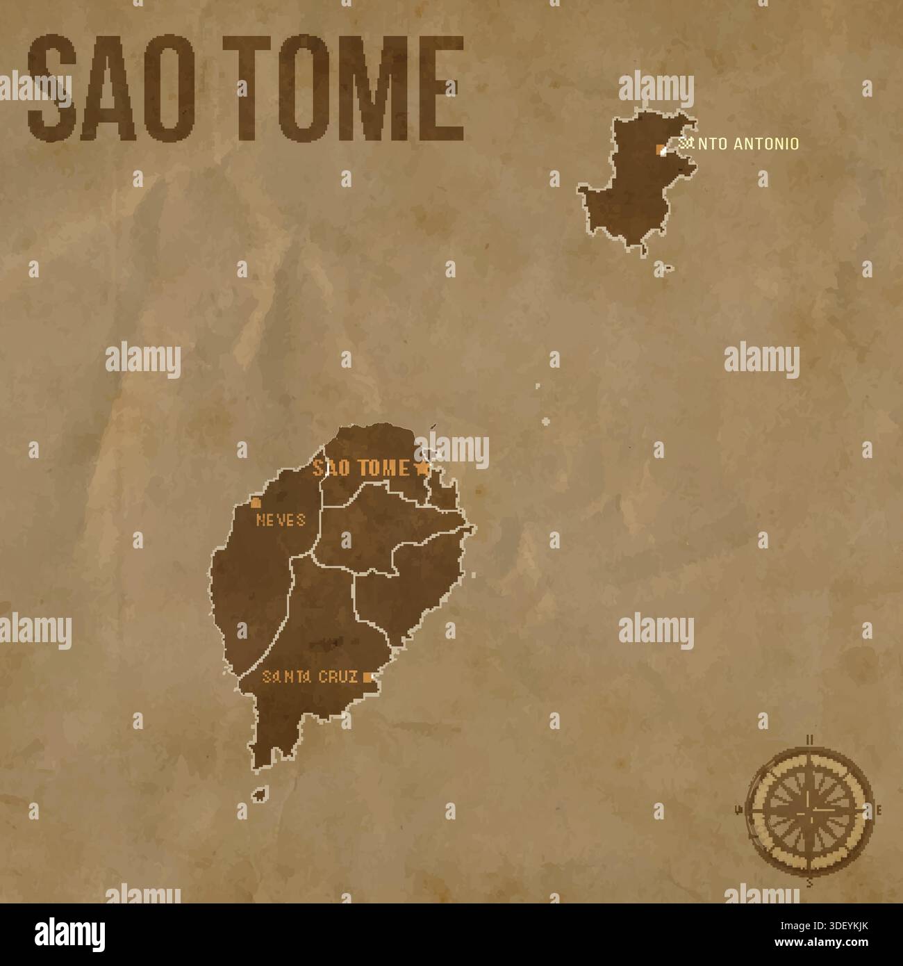Vintage SAO TOME Map with Regions Borders and Major Cities Positions ...