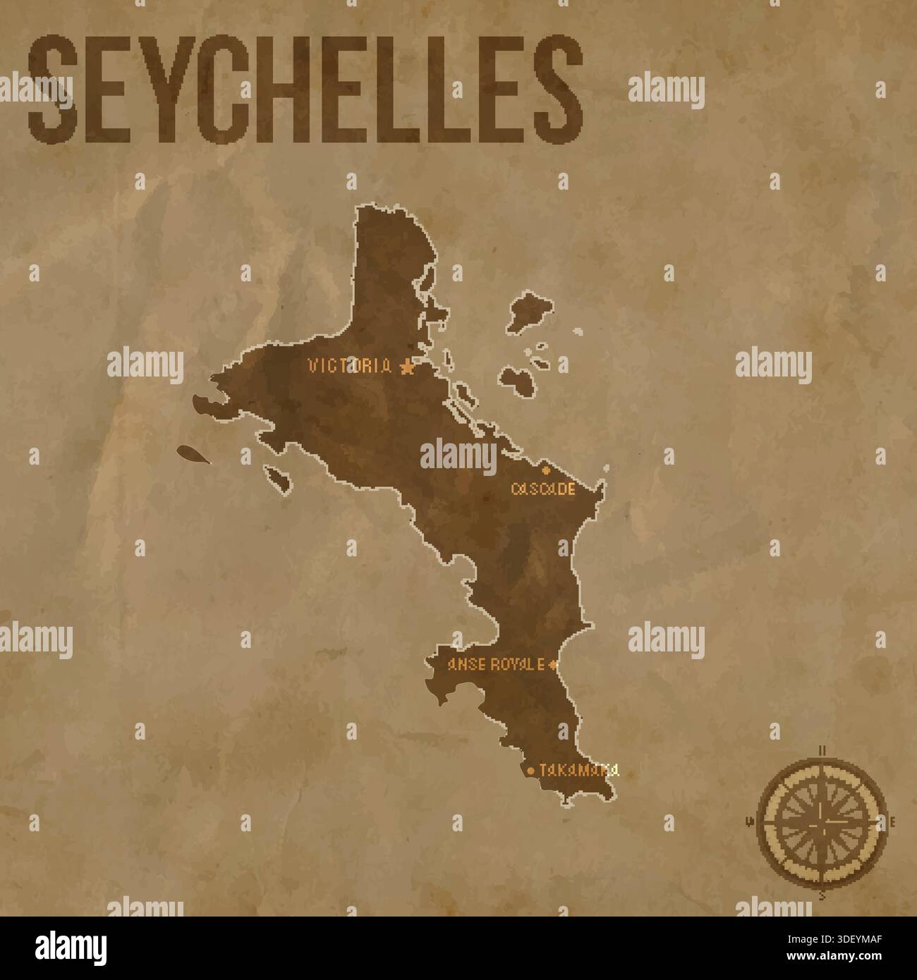 Vintage SEYCHELLES Map with Regions Borders and Major Cities Positions ...