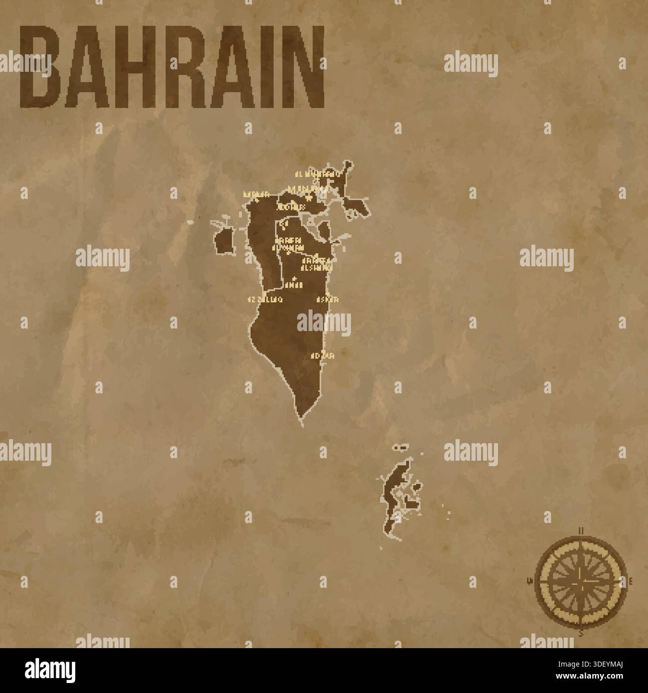 Vintage BAHRAIN Map with Regions Borders and Major Cities Positions ...