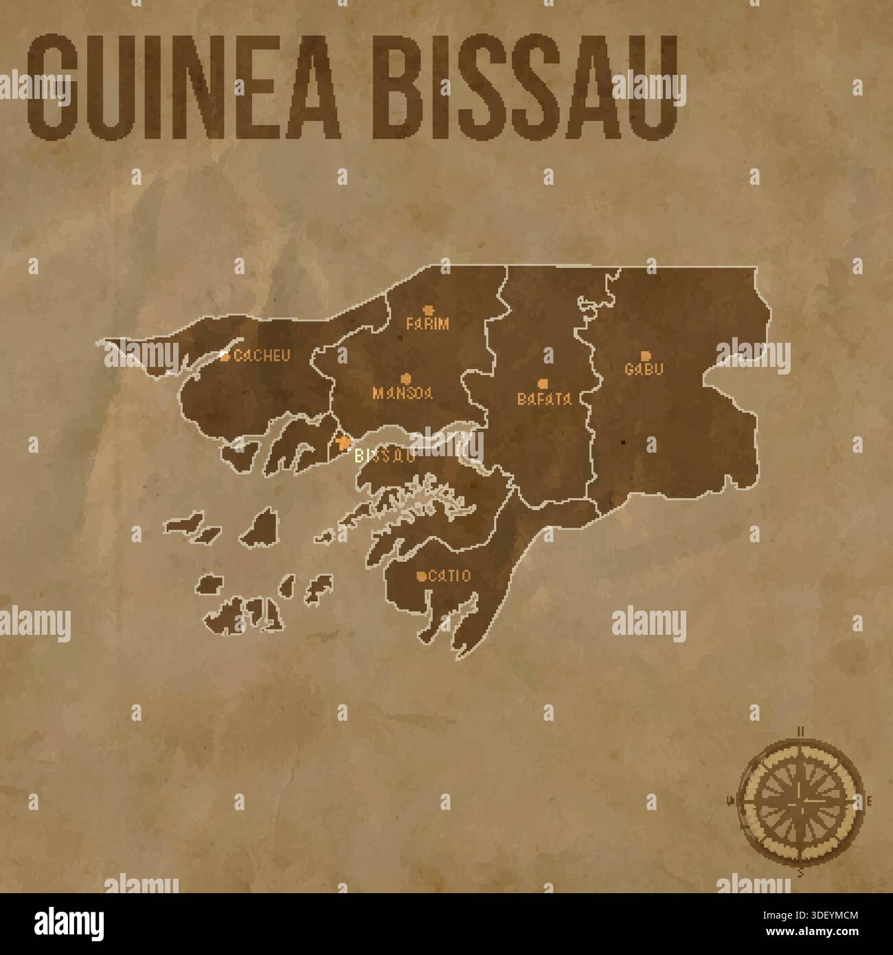 Vintage GUINEA BISSAU Map with Regions Borders and Major Cities ...