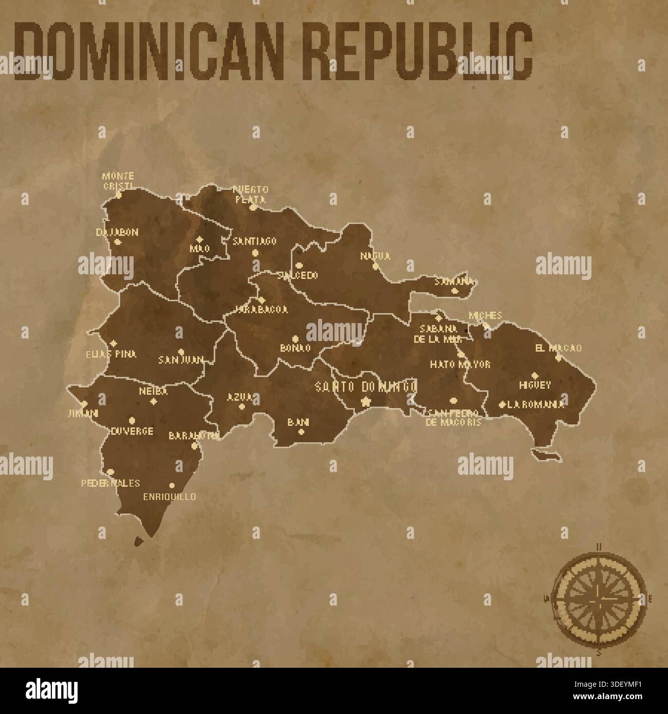 Vintage DOMINICAN REPUBLIC Map with Regions Borders and Major Cities ...