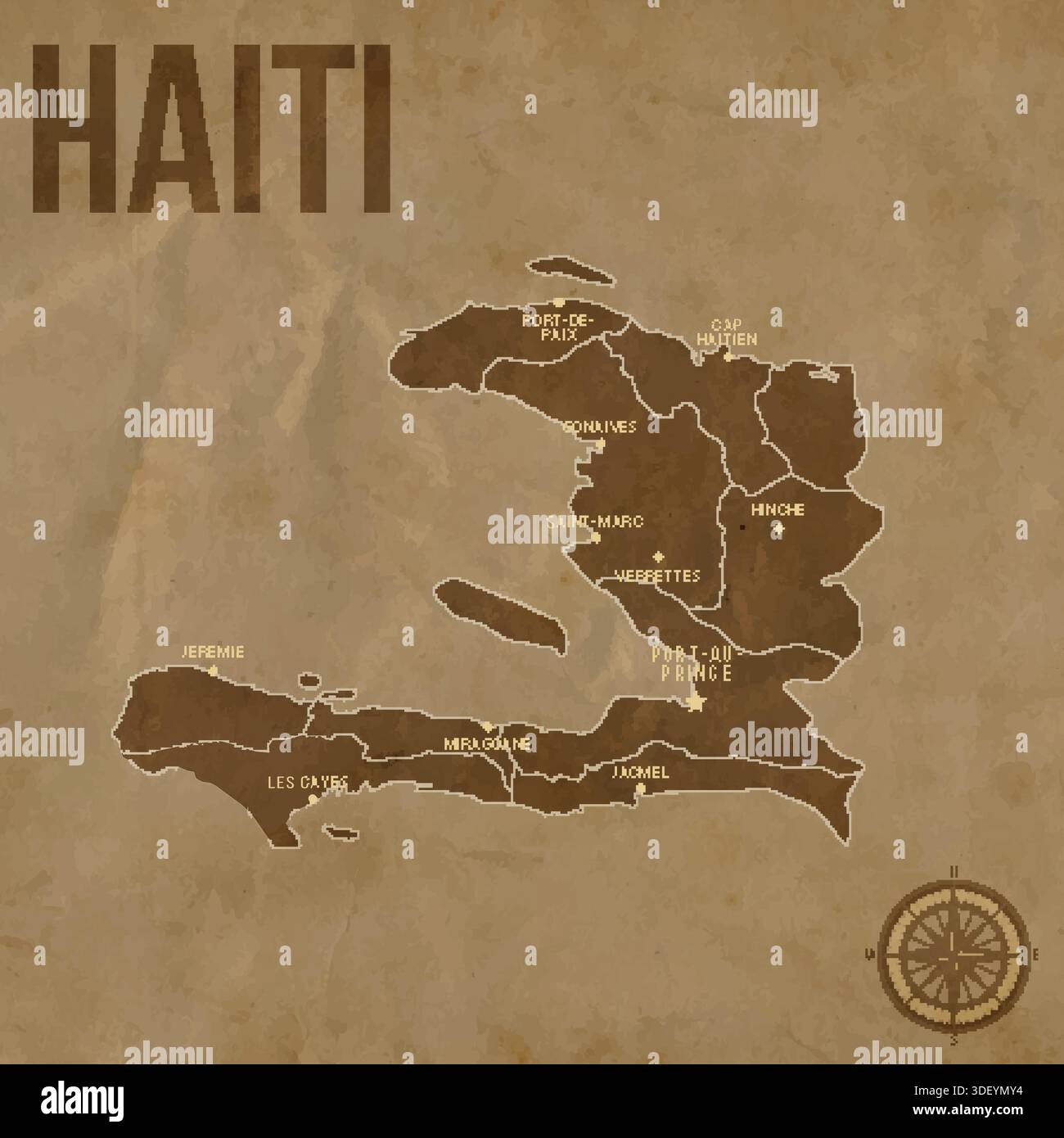 Vintage HAITI Map with Regions Borders and Major Cities Positions Stock ...